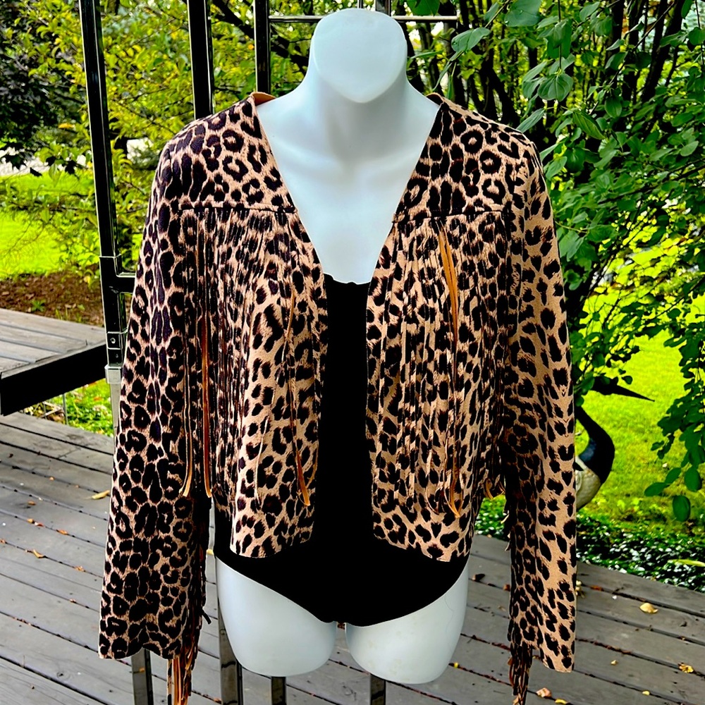 Vocal Fringe Cropped Leopard Print Western Jacket Siz… - Gem